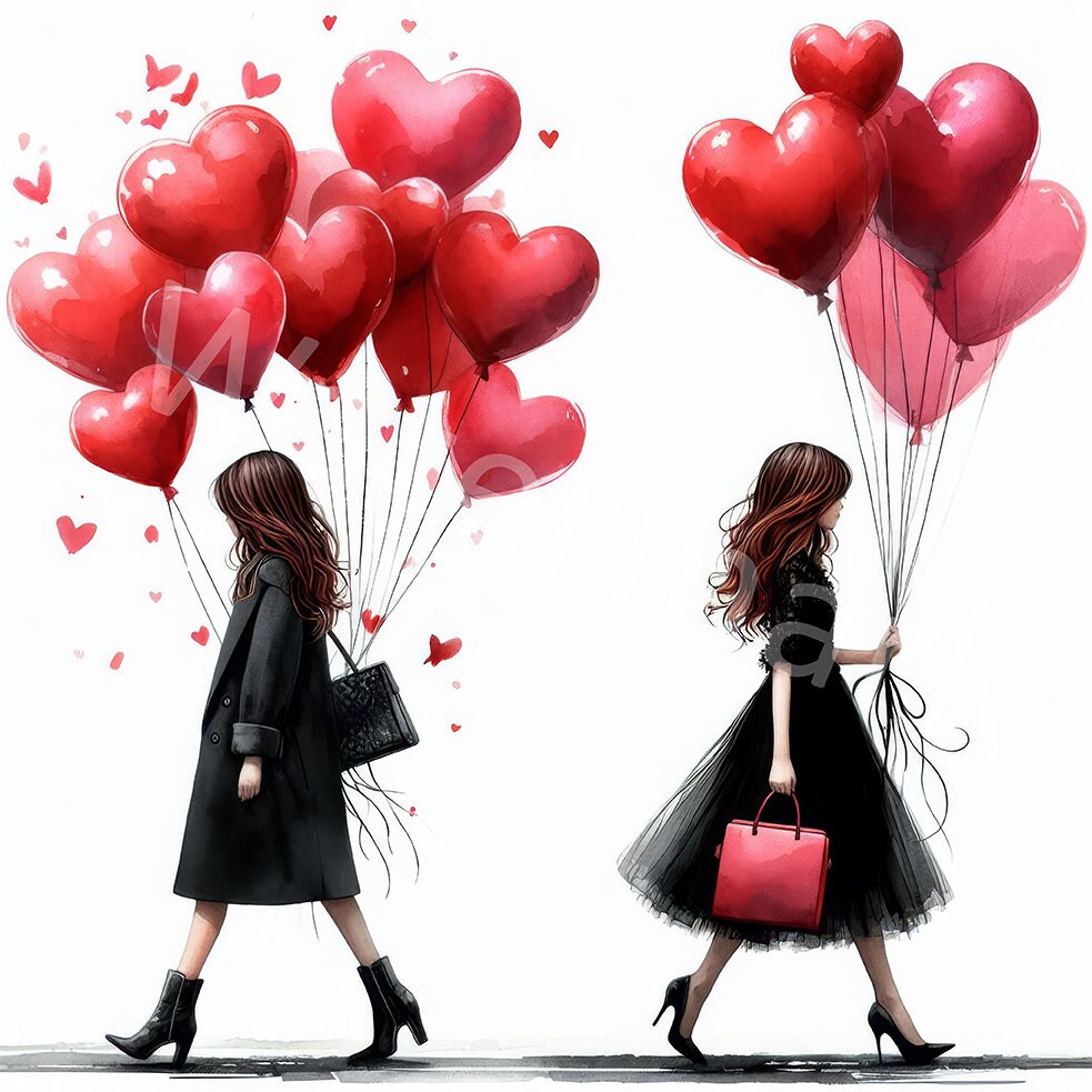 Valentine's Day Girl Clipart, 12 JPG, Digital Download, Girl With Heart ...