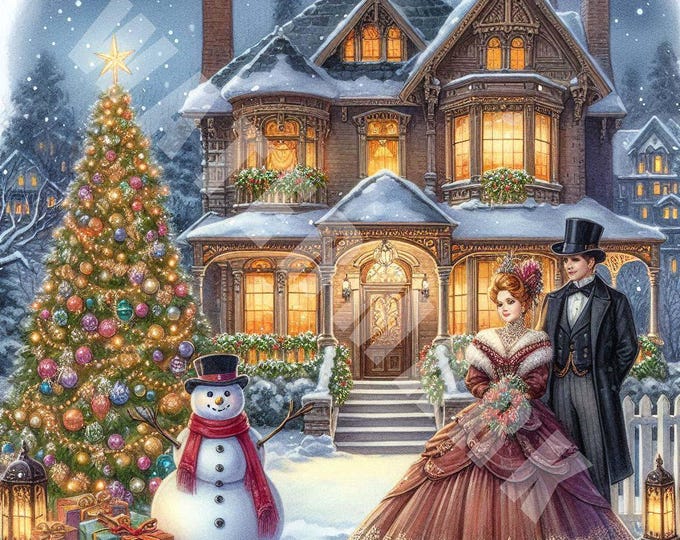 18 Victorian Christmas Tree Clipart | Vintage Christmas Room ...
