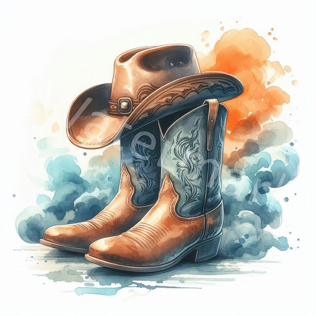 Cowboy Boots and Hat Clipart, 12 JPG, Digital Download, Cowboy Artwork ...