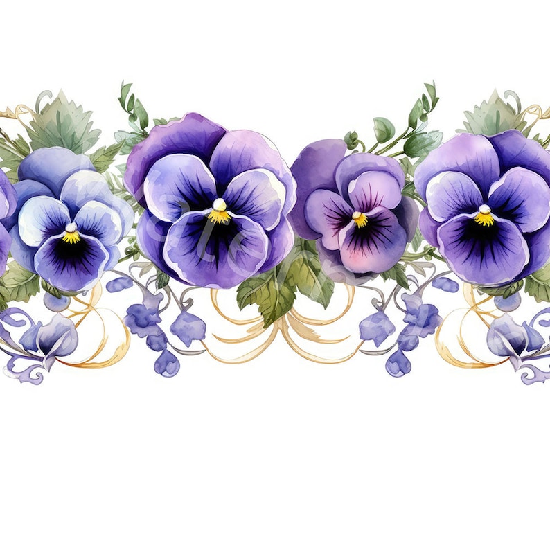 Watercolor Pansies Border Clipart: Floral Card Making (digital Download ...