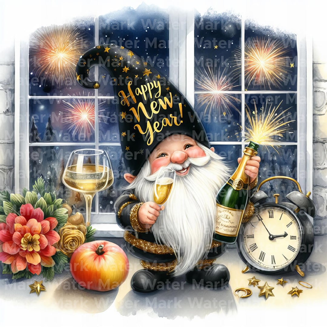 New Year Clipart, 11 Jpg, Digital Download, New Year Gnomes Clipart ...