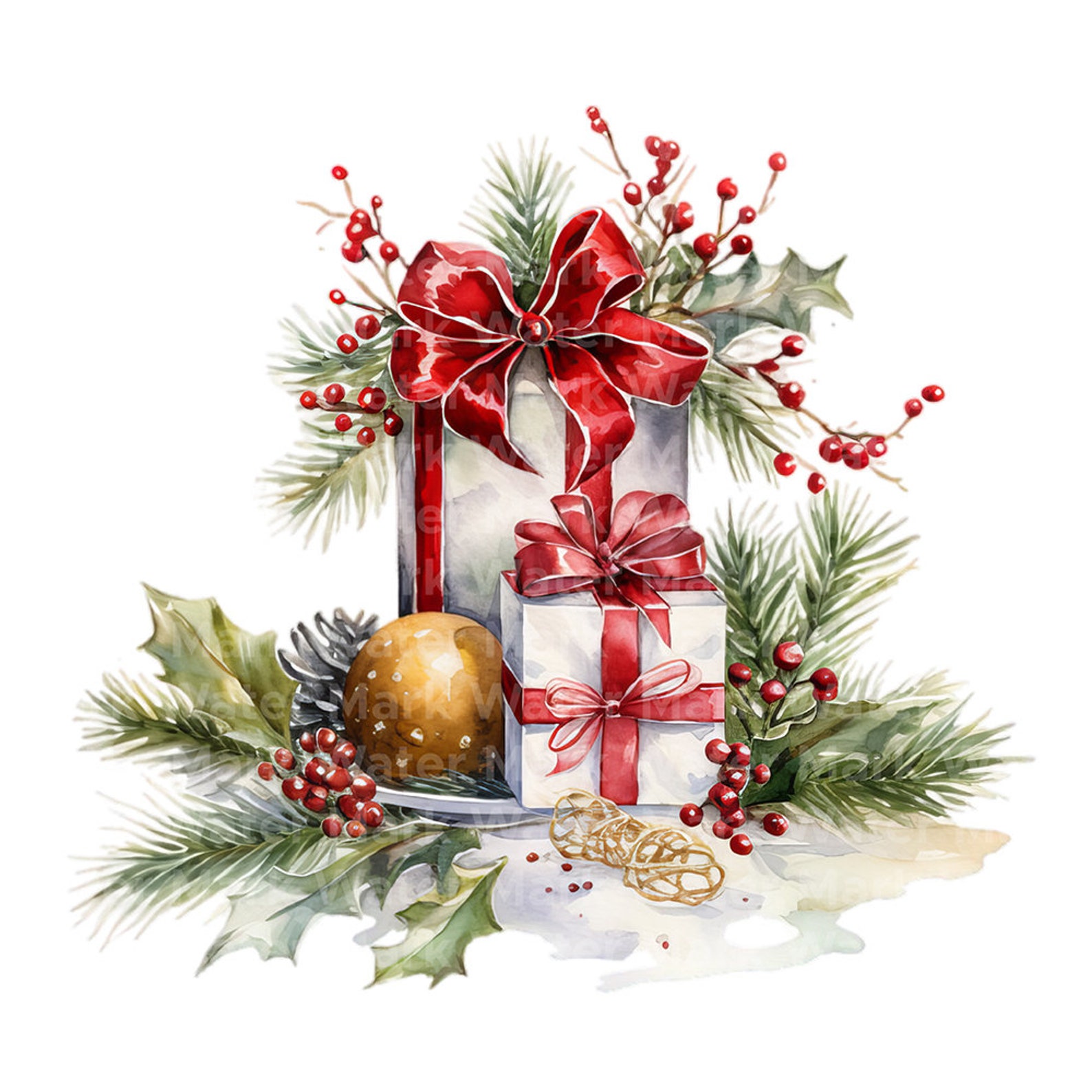 Watercolor Christmas Clipart, Holiday Decorations, Gift Card Making ...