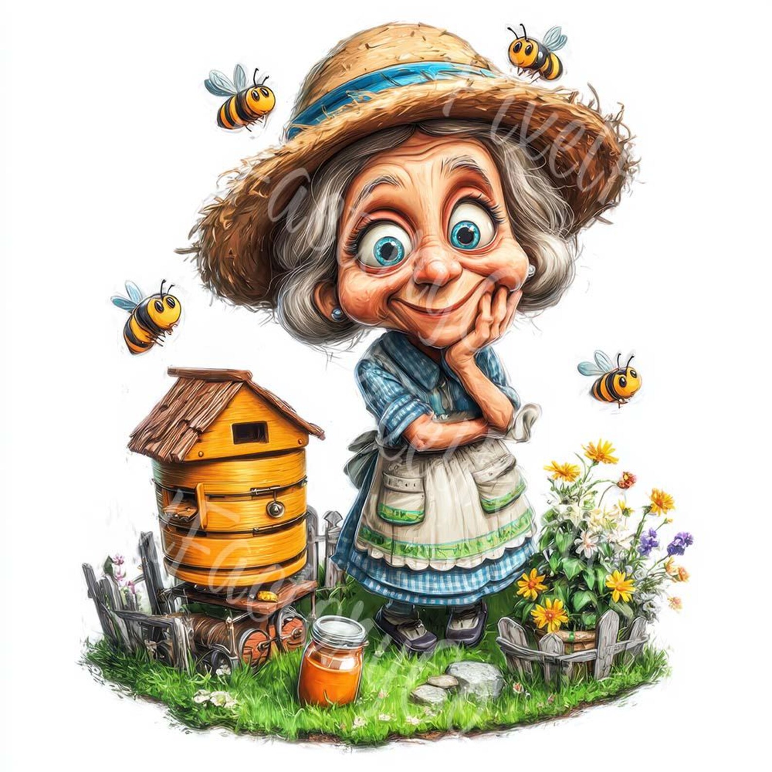 Funny Beekeeper Grandma Clipart Bundle: Whimsical Bees & Hive (digital ...