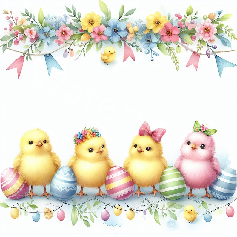 Watercolor Easter Borders Clipart: Chicks & Eggs, Floral Frames ...