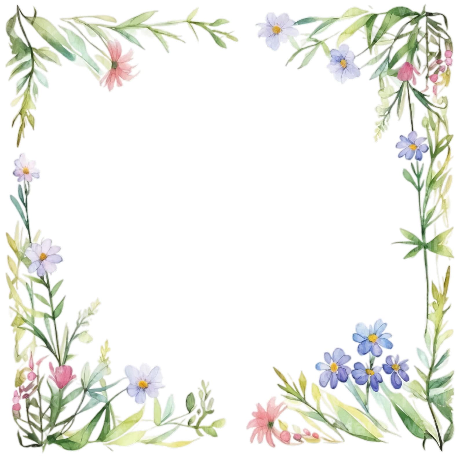 Watercolor Flower Frame Clipart: Floral Border Graphics (digital ...