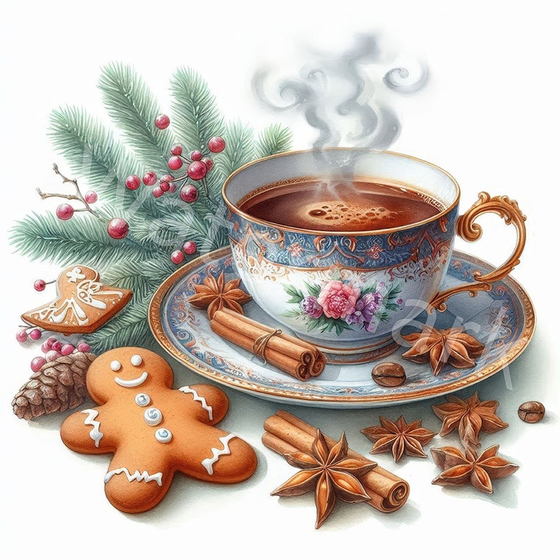 Christmas Coffee & Gingerbread Watercolor Clipart (digital Download) - Etsy