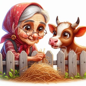 Old Country Lady With Goat Clipart, 12 JPG, People Graphics, Grandma ...