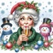 Christmas Old Lady Clipart: Elegant Grandma With Snowman (JPG Digital ...