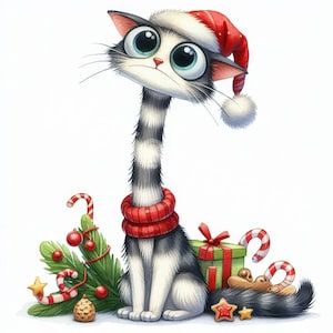 Christmas Quirky and Funny Cats Clipart, 12 JPG, Digital Download Kids ...