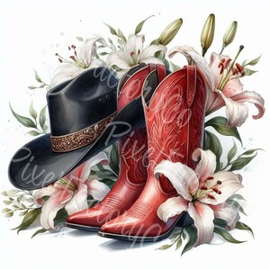 Floral Cowgirl Boots Clipart: Western Art, Country Designs (digital JPG ...