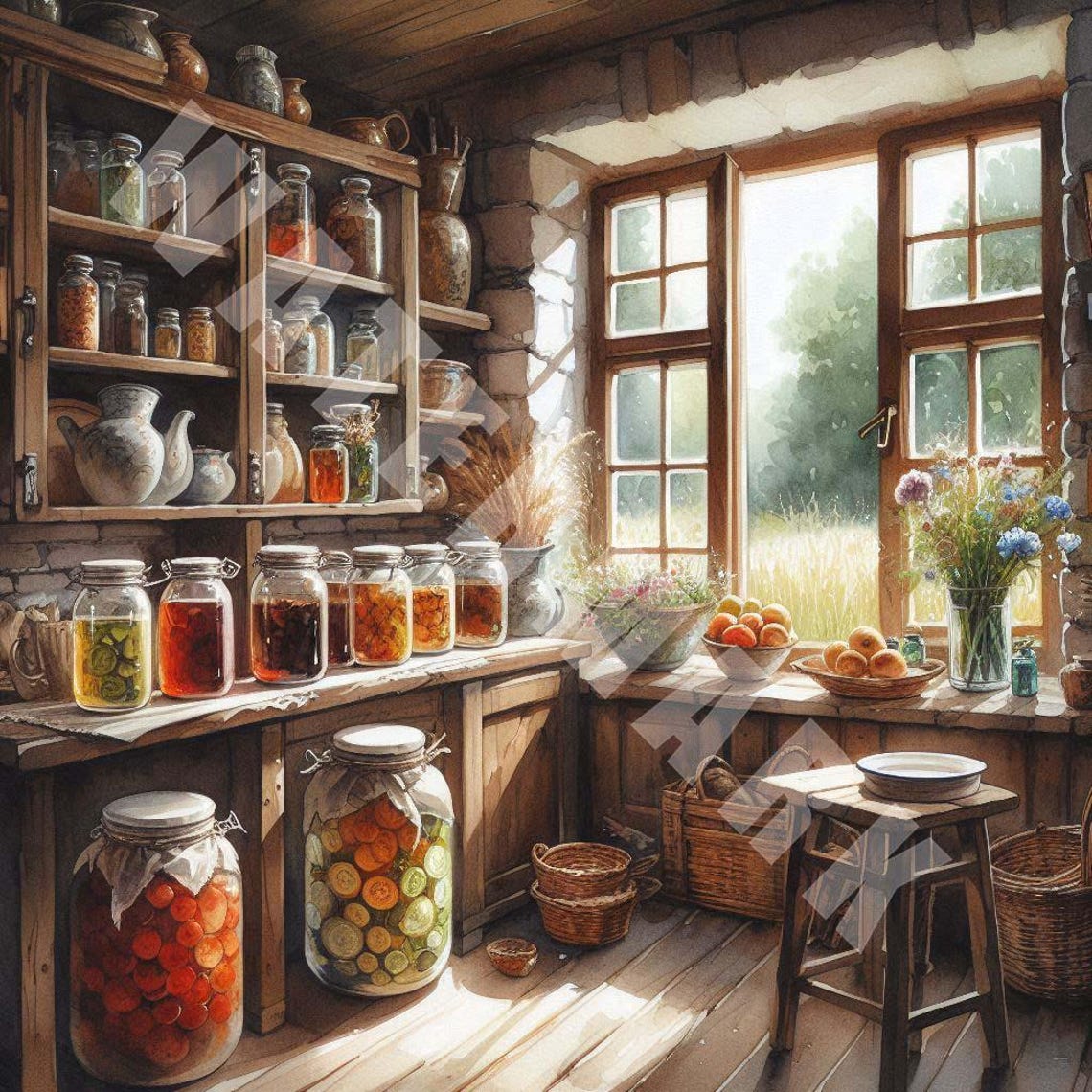 Watercolor Village Window Clipart: Summer Illustrations (digital ...