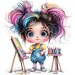 Painter Girl Clipart: Colorful Artist JPG Images for Crafts (digital ...