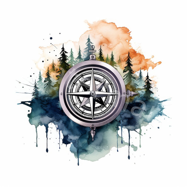 Watercolor Compass Clipart: 12 JPG Graphics (digital Download) - Etsy