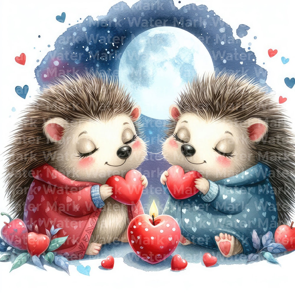 Valentine's Day Hedgehog Clipart: Watercolor Couple (digital Download ...
