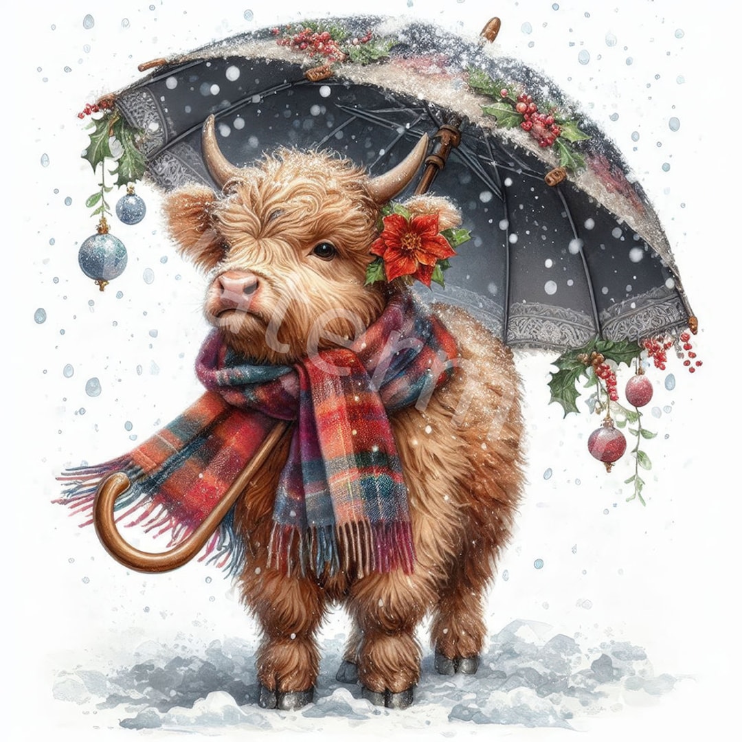Christmas Highland Cow Clipart, 12 Jpg, Digital Download, Card Making ...