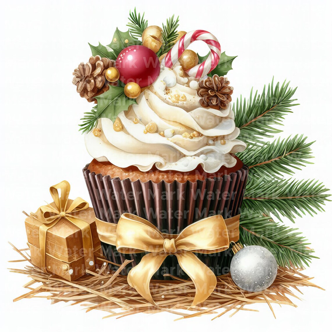 Christmas Cupcakes Clipart 12 JPG Watercolor Clipart - Etsy