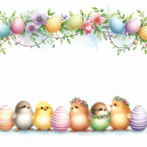 Watercolor Easter Borders Clipart: Chicks & Eggs, Floral Frames ...