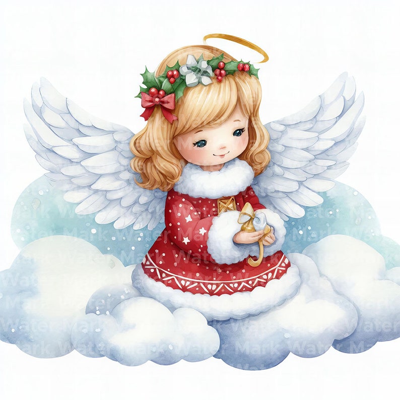 Watercolor Christmas Angel Clipart: Holiday Card Making (digital ...