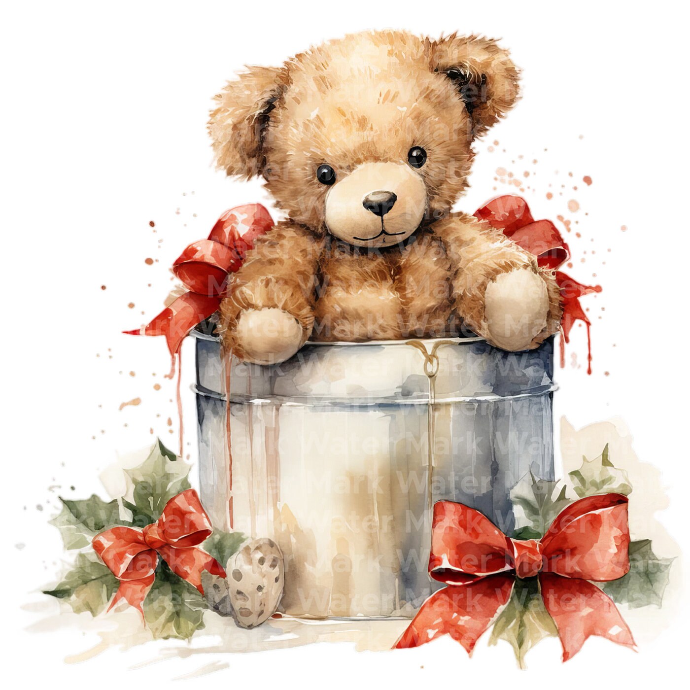 Christmas Teddy Bear Clipart 11 JPG Watercolor Clipart - Etsy