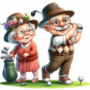 Funny Sporty Seniors Clipart, 12JPG, Digital Download, Grandma Playing ...
