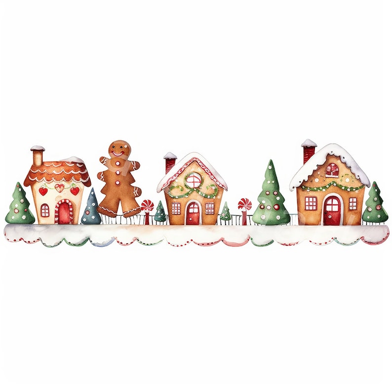 Christmas Borders Clipart: Watercolor Gingerbread House Garlands ...