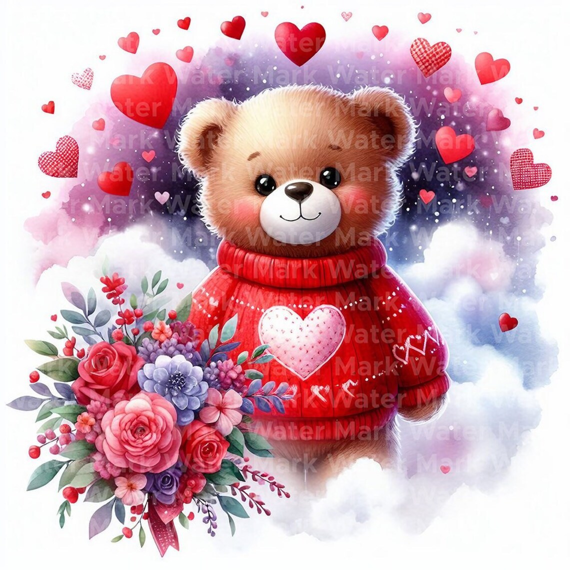 Valentine's Day Teddy Bear Clipart, 12 JPG, Digital Download, Card ...