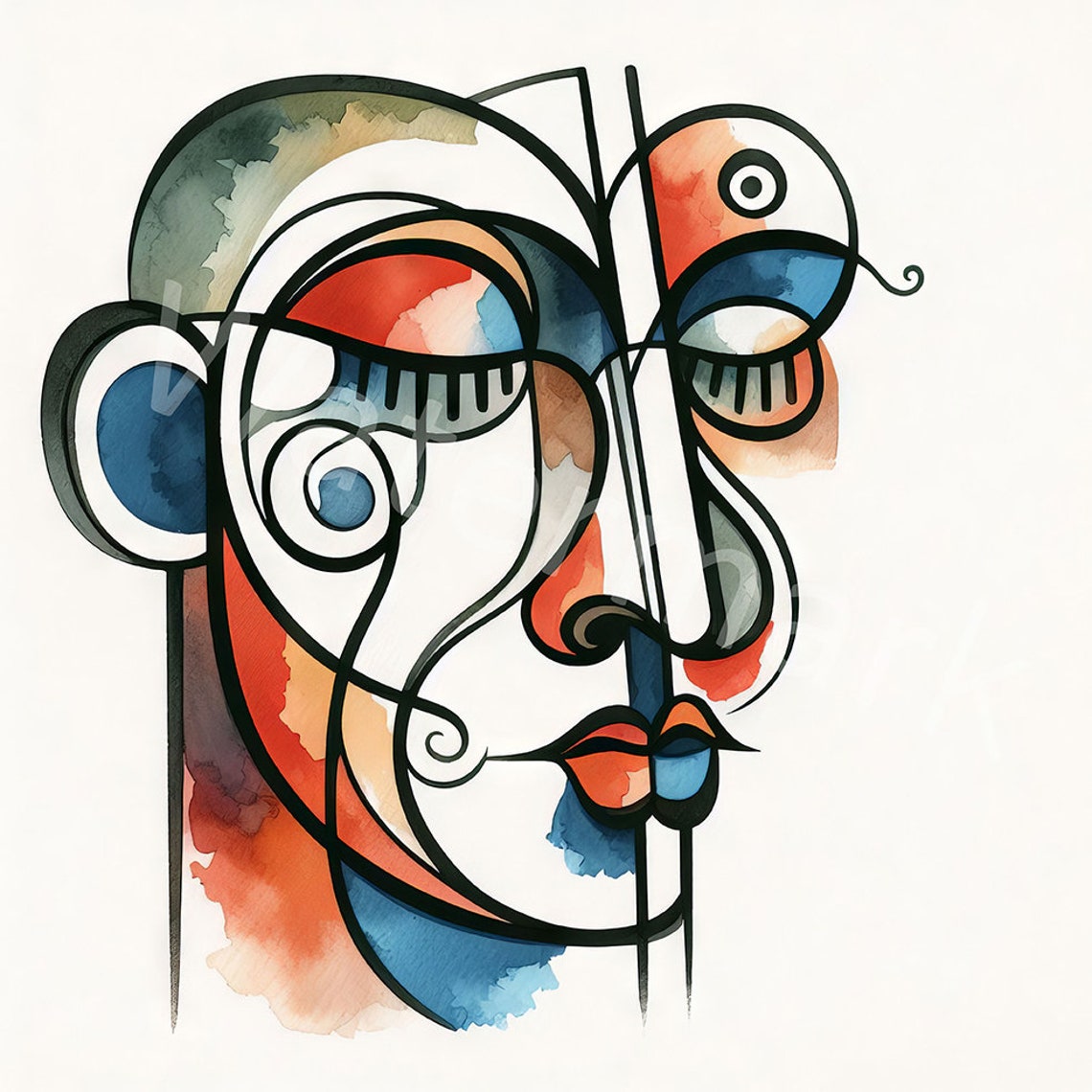 Abstract Face Clipart: Watercolor Style Art (digital Download) - Etsy