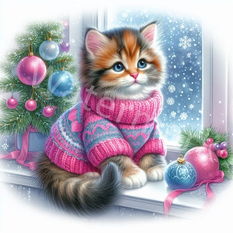Christmas Cat Watercolor Clipart: Holiday Baubles (digital Download) - Etsy
