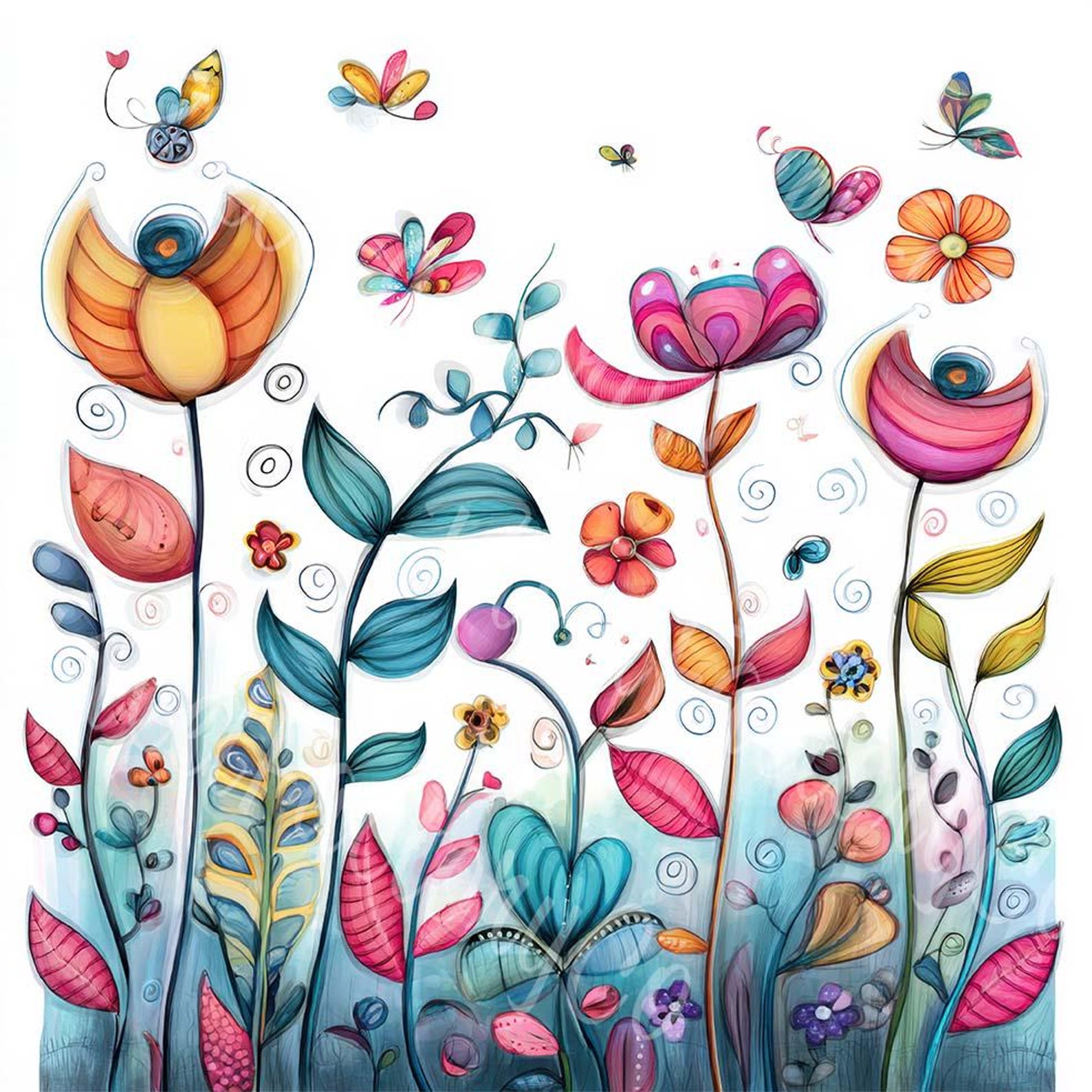 Whimsical Flower Clipart: Colorful Fantasy Floral Art (digital Download ...