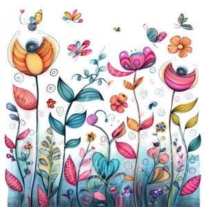 Whimsical Flower Clipart: Colorful Fantasy Floral Art (digital Download ...