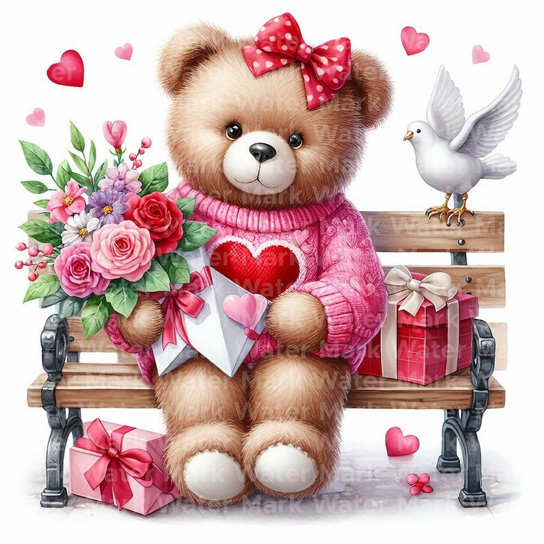 Valentine's Day Teddy Bear Clipart, 12 JPG, Digital Download, Card ...