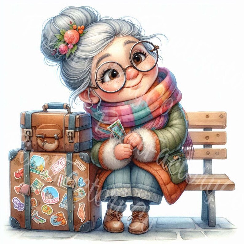 Grandma Traveler Clipart Set: 12 Jpgs for Scrapbooking (digital ...