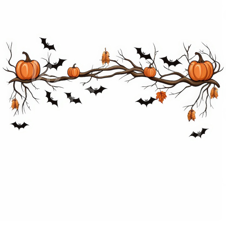 Watercolor Halloween Border Clipart: Pumpkin & Bats (digital Download ...