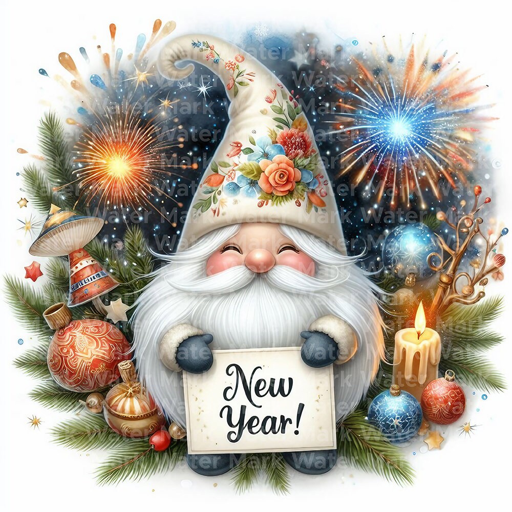 New Year Gnomes Clipart: Watercolor Style (digital Download) - Etsy