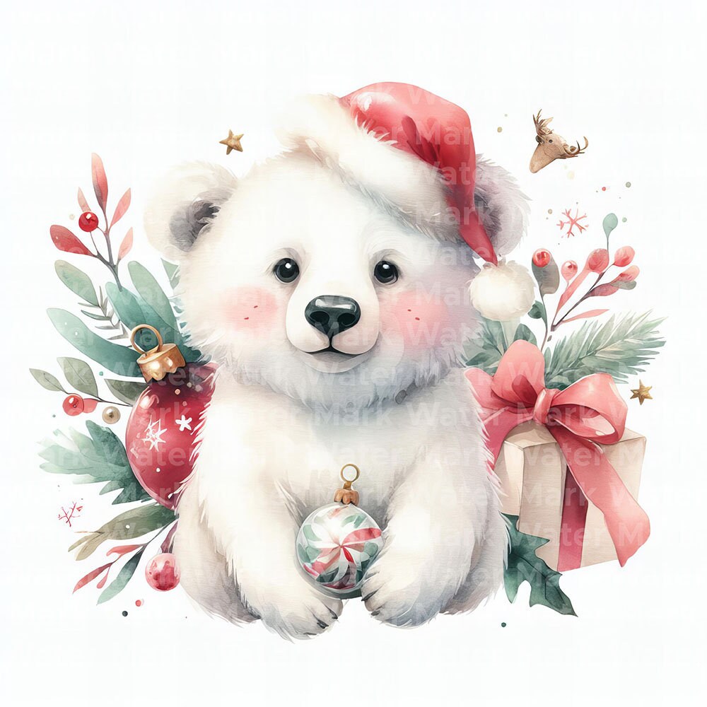 Christmas Teddy Bear Clipart 12 JPG Watercolor Clipart - Etsy
