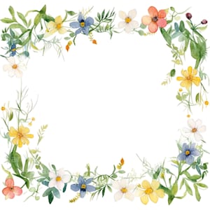 Watercolor Flower Frame Clipart: Floral Border Graphics (digital ...