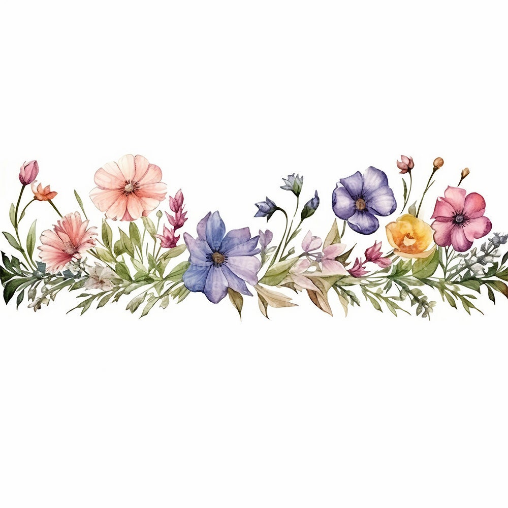 Watercolor Wildflower Border Clipart: Floral Card Making (digital ...