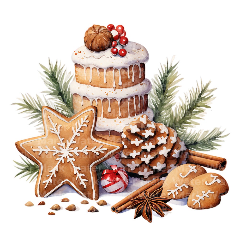 Watercolor Christmas Gingerbread Clipart: Holiday Card Making (digital ...