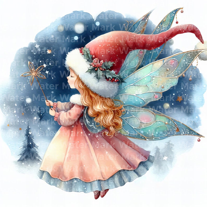 Christmas Fairy Clipart: Watercolor Winter Holiday JPG (digital ...