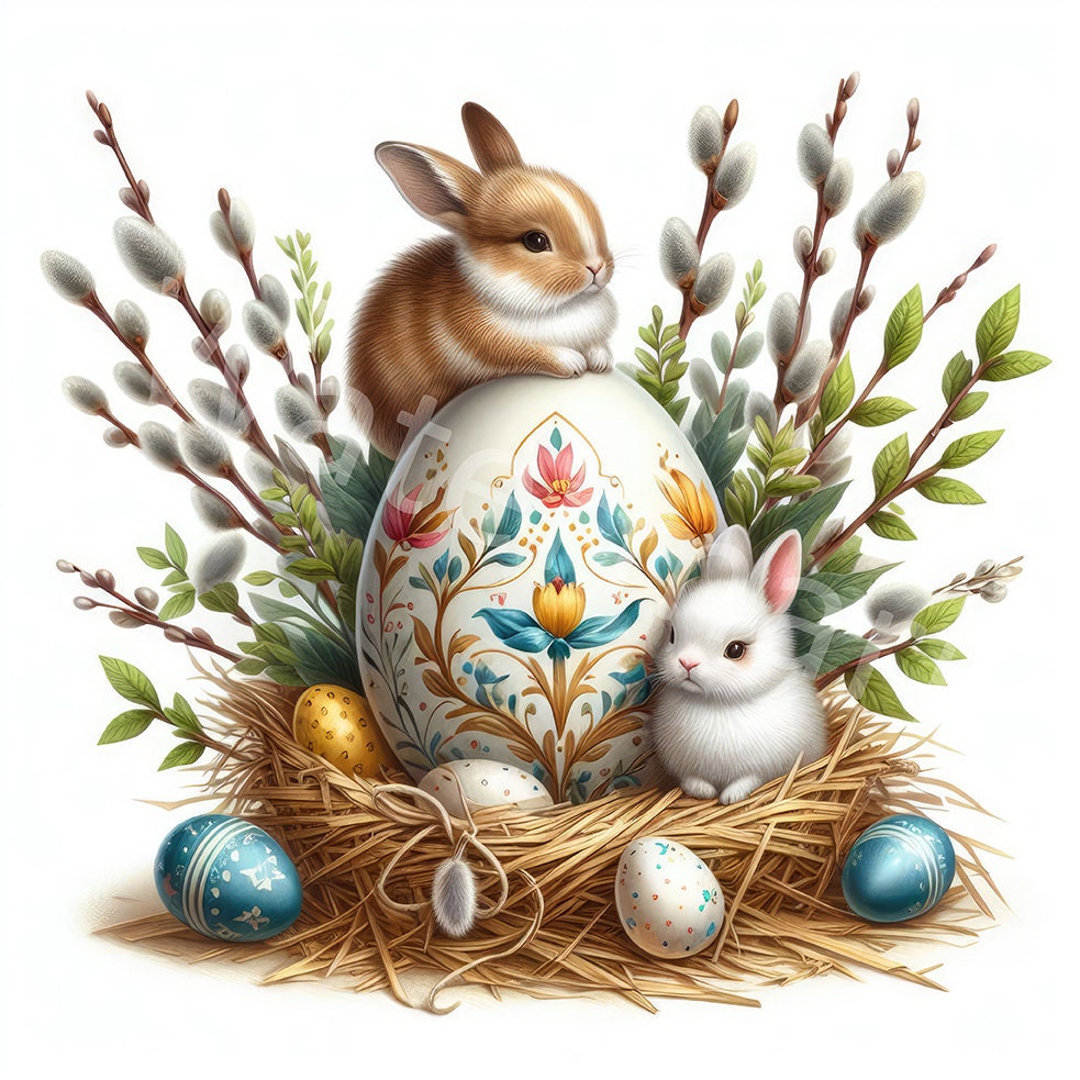 Easter Bunny Chick Clipart, 12 JPG, Digital Download, Scrapbooks, Junk ...