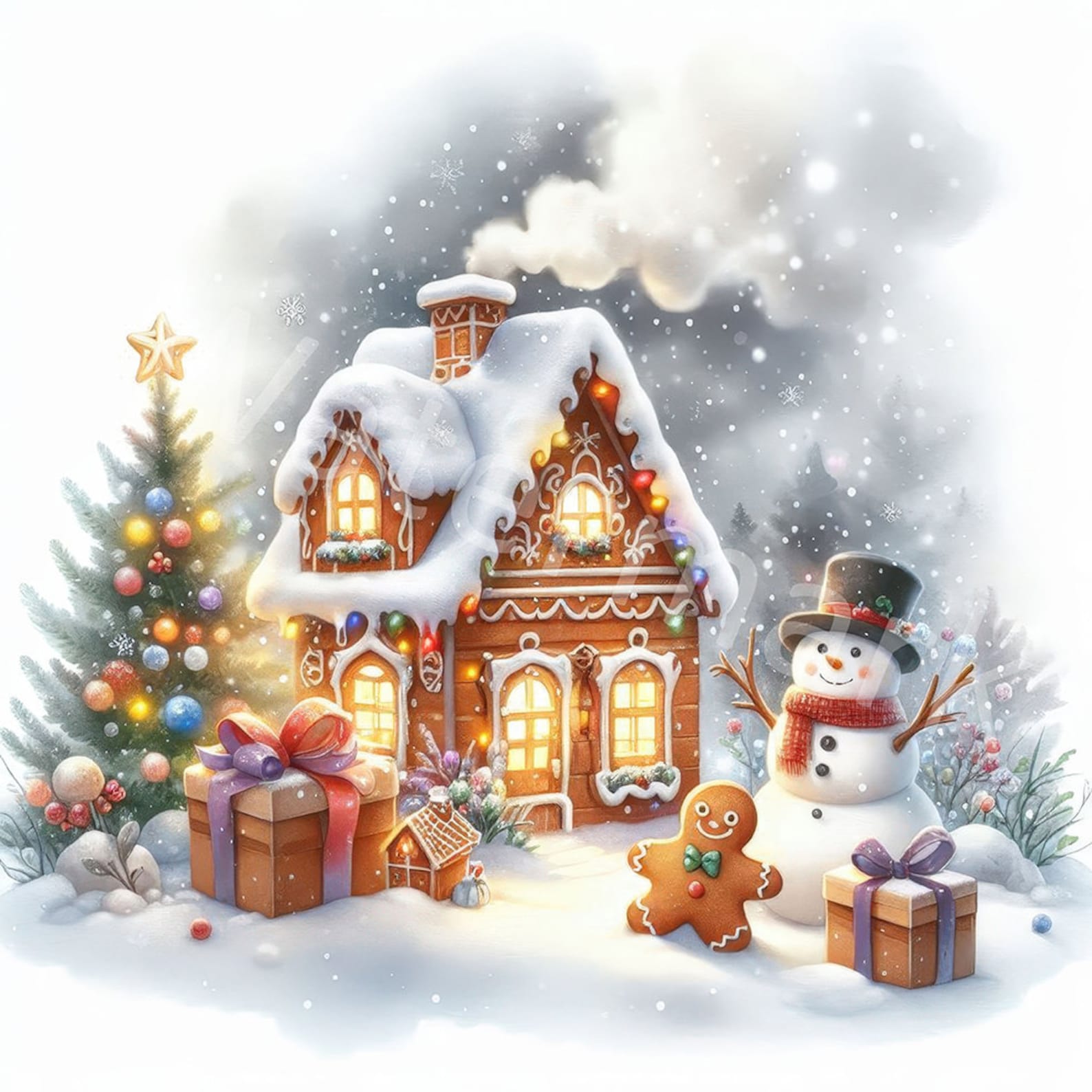 Christmas Gingerbread Houses Clipart: Watercolor Fairytale ...