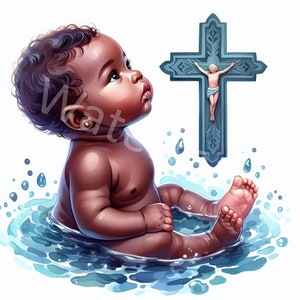 Baby Baptism Clipart: African American Boy, Watercolor Style (digital ...