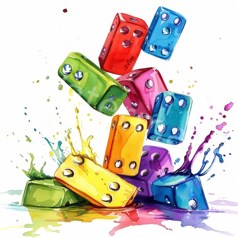 Watercolor Dominoes Clipart: Colorful Game Graphics (digital Download ...
