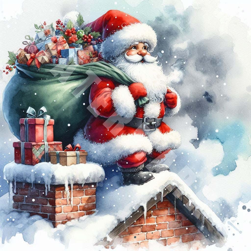Watercolor Santa Claus Clipart: Christmas Illustrations (digital ...