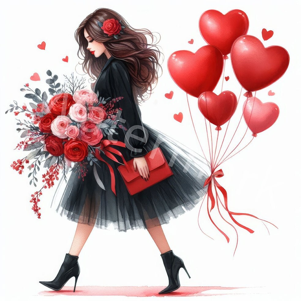 Valentine's Day Girl Clipart, 12 JPG, Digital Download, Girl With Heart ...
