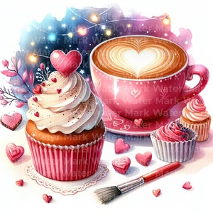 Valentine's Day Coffee Cupcake Clipart, 12 JPG, Digital Download ...
