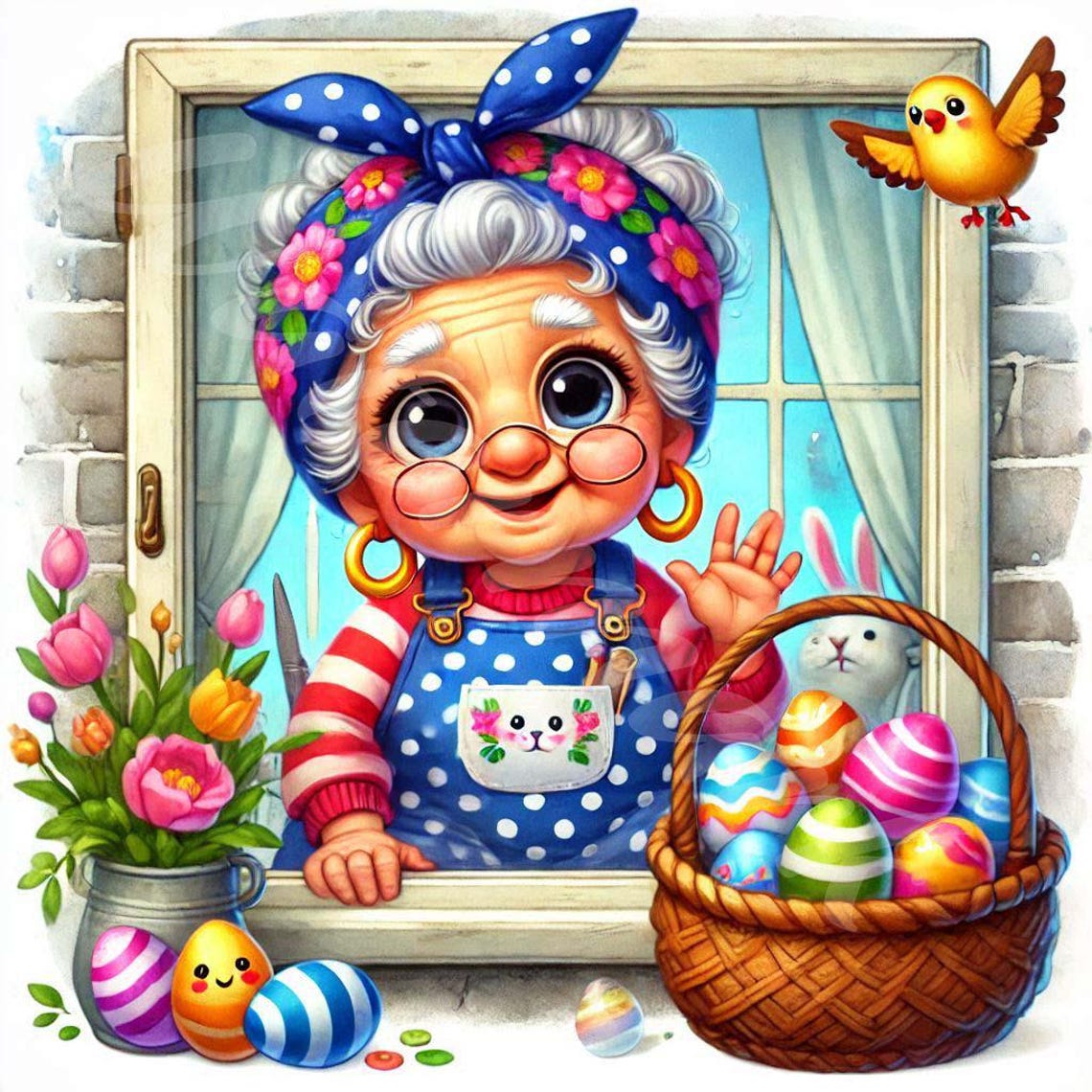 Funny Easter Grandma Clipart: Easter Eggs & Tulips (digital Download ...