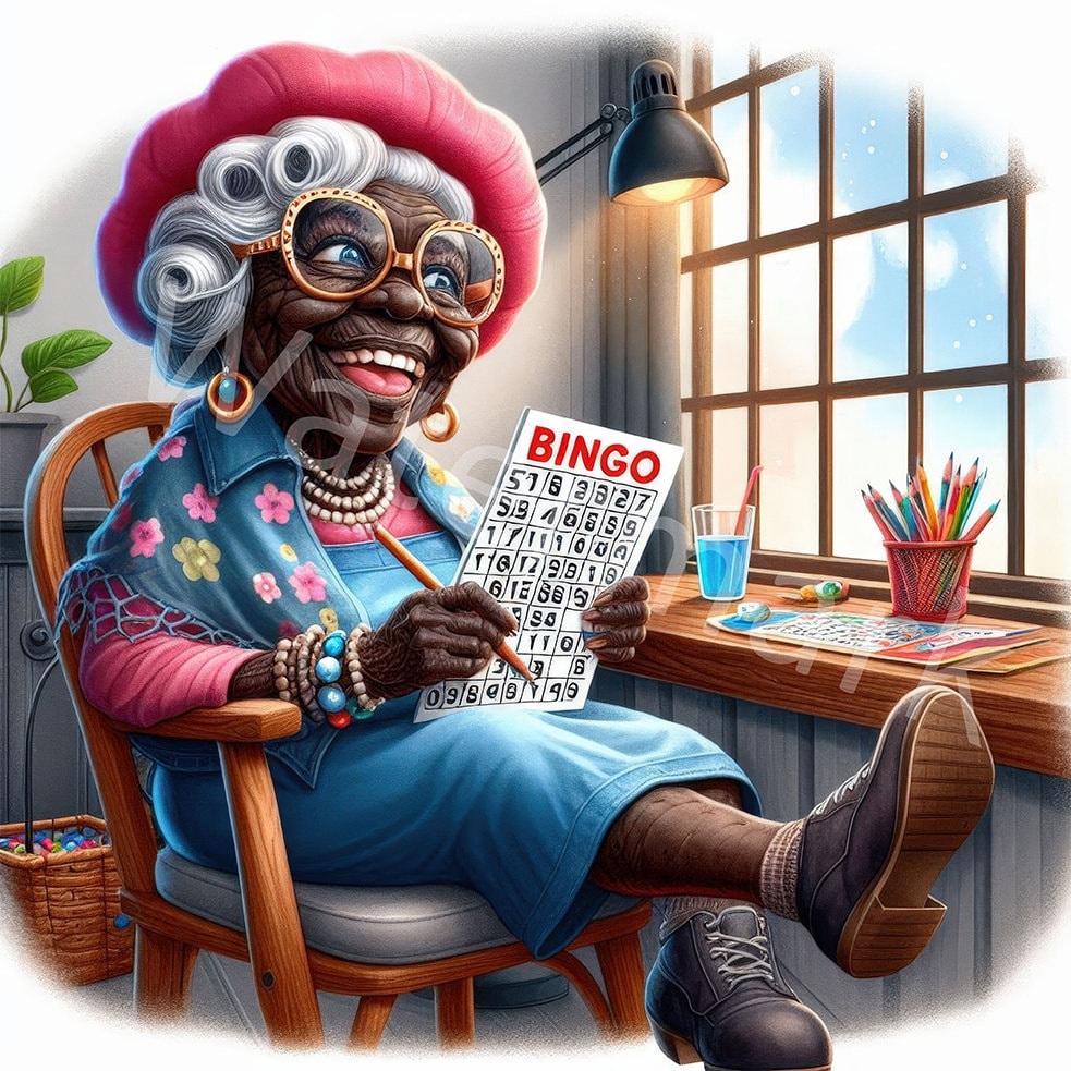 Bingo Grandma Clipart: Watercolor Old Ladies Illustration (digital ...