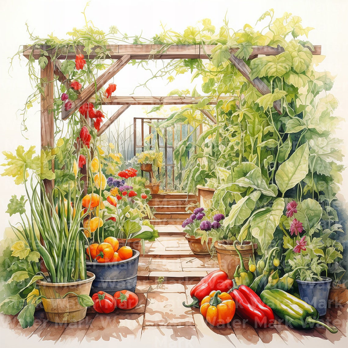 Garden Watercolor Clipart 8 JPG Digital Download Garden - Etsy