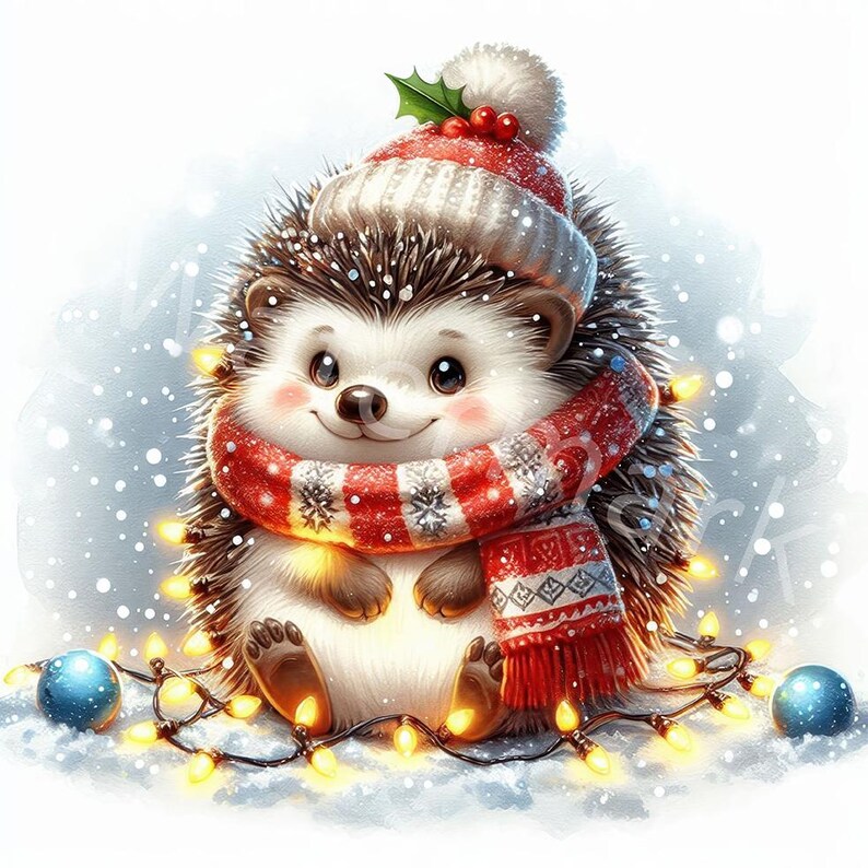 Christmas Hedgehog Clipart: Watercolor Animals (digital Download) - Etsy